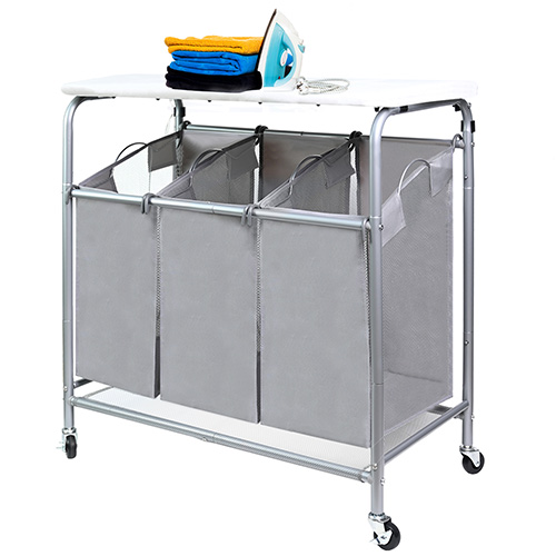 3 Bags Laundry Sorter Cart with Ironing Board - Ollieroo